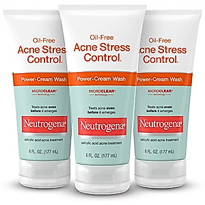 Neutrogena Oil-Free Acne Stress Control Power-Cream Face Wash with 2% Salicylic Acid Acne Treatment Medication, Soothing Daily Acne Facial Cleanser for Acne-Prone Skin Care, 6 fl. oz