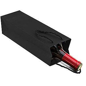 SEUNMUK 30 Pack 13.8 x 4.3 x 3.5 Inch Black Bulk Wine Bottle Gift Bags, 250 gsm Strong Paper Wine Gift Bags with handles, Elegant Paper Wine Bags for Party Shopping Retail Wedding