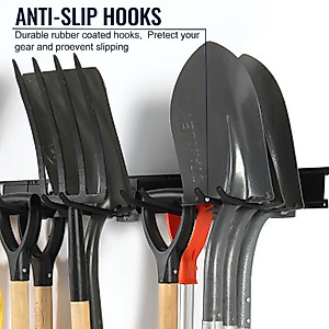 Aking Ace Clamping Garden Tool organizer, Garage Organization Wall Mount Tool Holder, Heavy Duty Garage Storage Tool Rack, Shovel Hangers Yard Tool Hook, Hold Up to 420lbs (48Inch Black)