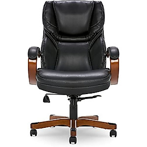 Serta Big and Tall Executive Office Chair with Wood Accents Adjustable High Back Ergonomic Lumbar Support, Bonded Leather, 30.5D x 27.25W x 47H in, Black