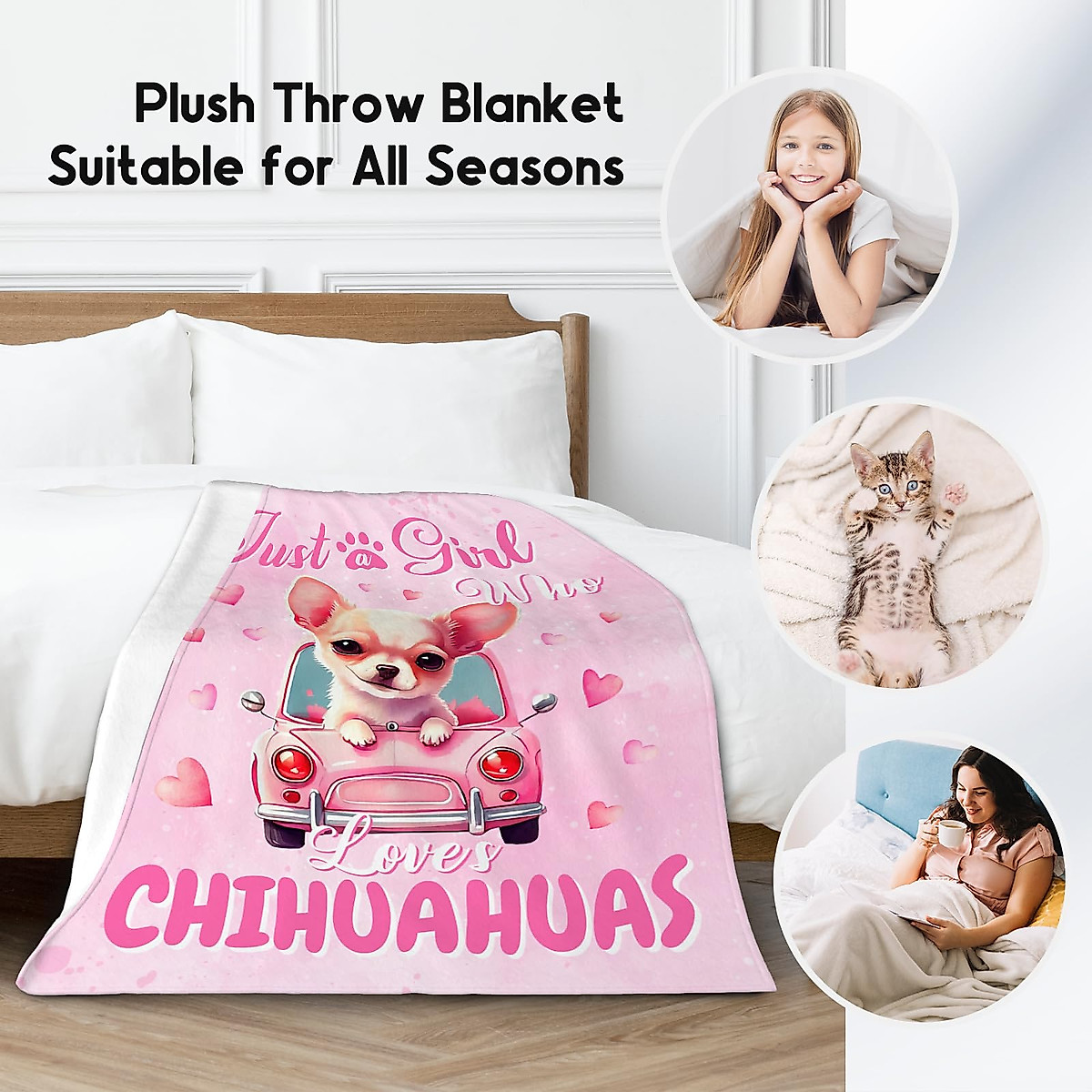 UNIKITTY Chihuahua Blanket Gifts, Chihuahua Throw Blanket for Dog Lovers, 50"x60" Pink Blanket for Girls Dog Print Gifts, Kids Blankets for Bed Couch, Fleece Throw Blanket Girls Room Decor
