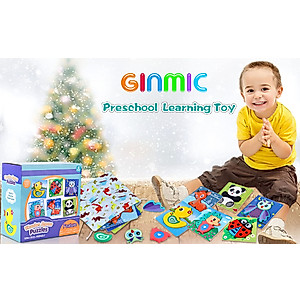 GINMIC Wooden Puzzles for Toddlers, Boys & Girls Educational Preschool Toys Gift with 6 Animals Patterns, Puzzles for 3 Year olds.