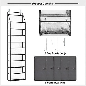 Fixwal Over The Door Hanging Pantry Organizer 5-Shelf Room Organizer with Clear Plastic Pockets Behind The Door Storage Organizer Large Capacity Organizer for Closet Bedroom Bathroom (Grey)