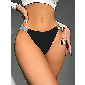 Floerns Women's Glitter Tape Seamless Underwear Panty Low Rise Thongs Black M
