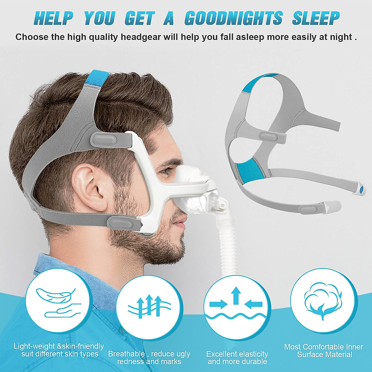 Replacement Headgear for N20 Mask - Headgear Supplies Compatible with N20 Strap Included 2PCS Magnetic Clips - One Size Fit All