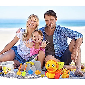 21 PCS Beach Toys with Storage Bag for Toddlers, Kids Cute Duck Theme Sand Toy Set Includes Beach Bucket, Truck, Shovel, Animal Sand Molds and Watering CanOutdoor Toys for Toddlers Kids Age 3 4 5 6+