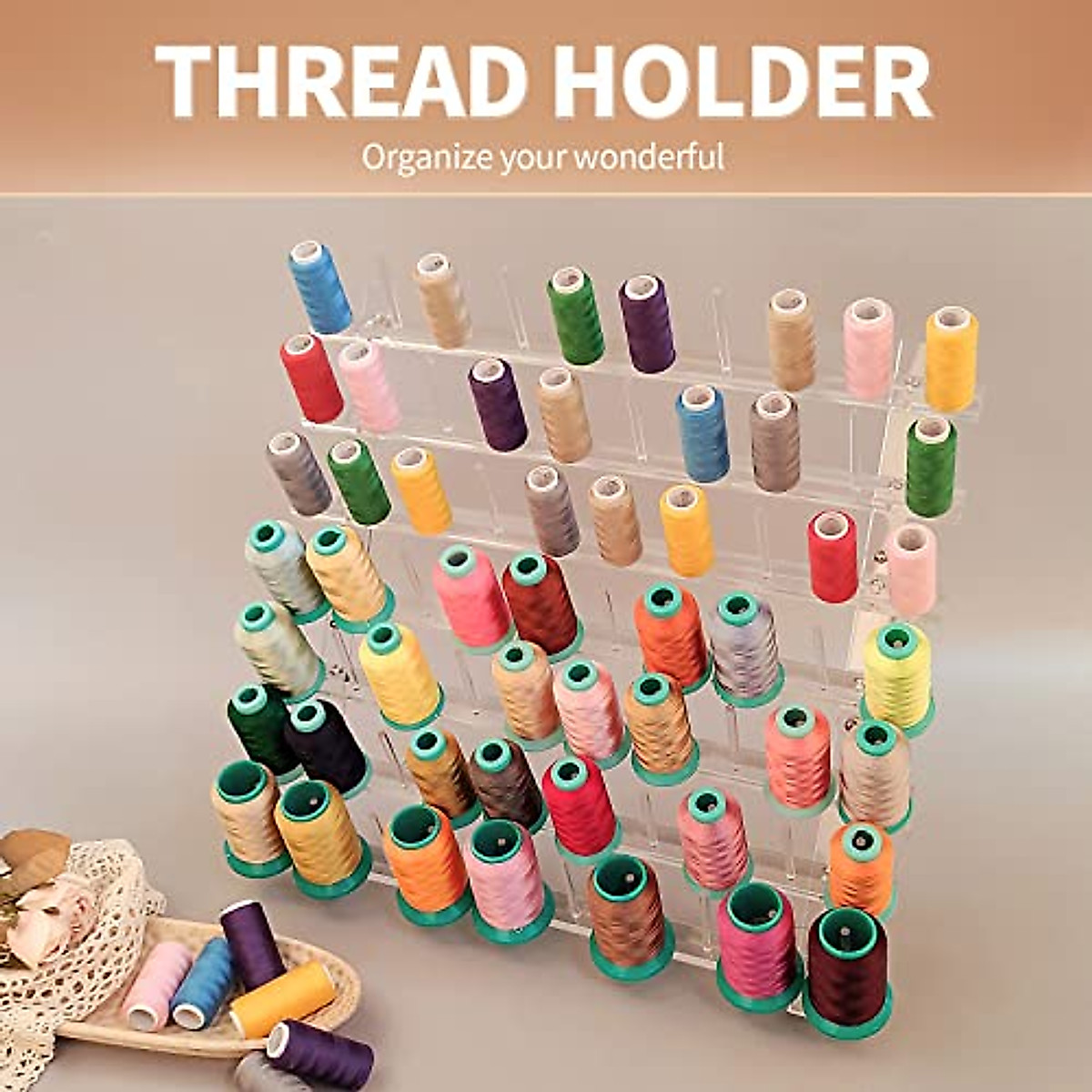 Thread Holder Organizer for 70 Spools, Mofasvigi Clear Acrylic Braiding Hair Rack for Hair Separated, Large Plastic Thread Rack Stand for Embroidery Sewing Quilting Thread Storage