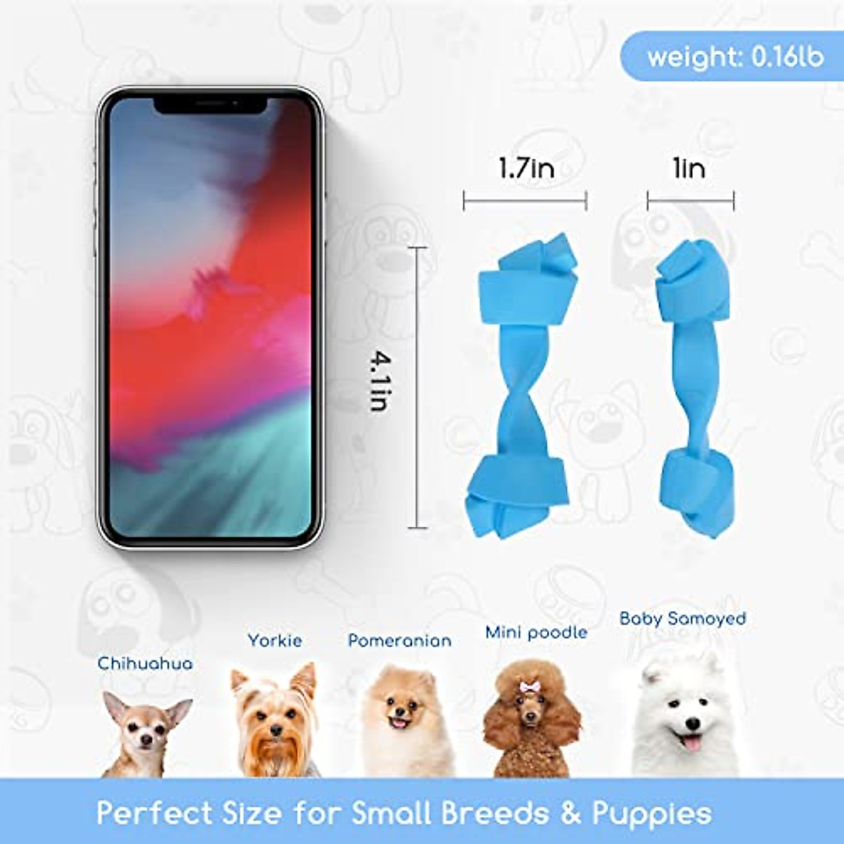 Nobleza Dog Chew Toy, Durable Hard Dog Bone Toy for Teething and Teeth Exercise, Safe Natural Rubber Puppy Chew Toy for Small and Medium Dogs, 5.4 * 1.8 * 1.4 in, Blue