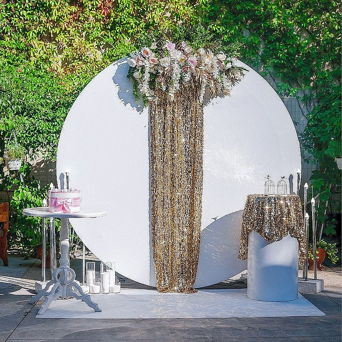 7.2ft White Round Backdrop Cover Suitable for 7ft/7.2ft Circle Stand,Pure White Spandex Wrinkle Free Birthday Party Wedding Photography Circle Backdrop Cover Arch Background