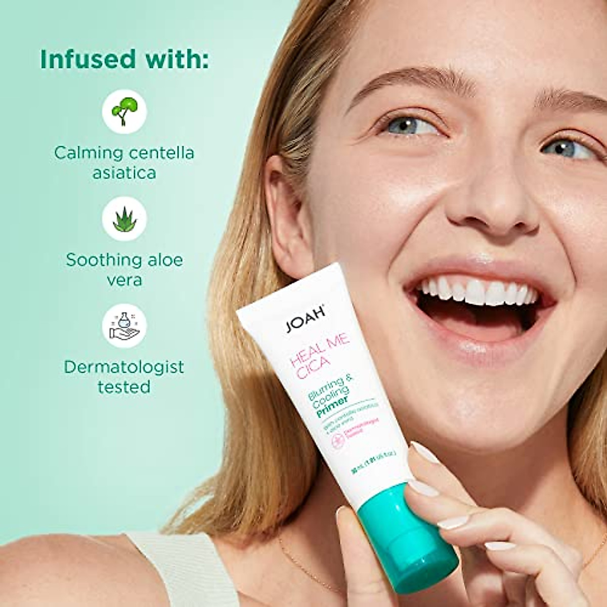 JOAH Heal Me CICA Primer, Blurring & Cooling Face Primer, Centella Asiatica to Reduce Redness, Help Calm Irritated Skin, Cruelty Free, 1.01 fl oz