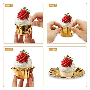 EUSOAR Gold Cupcake Cups, 3.5 Oz 50pcs Disposable Foil Muffin Liners, Gold Cupcake Baking Cups, Ramekin Aluminum Cupcake Tip Pan Ramekin Holders, Little Baking Cups