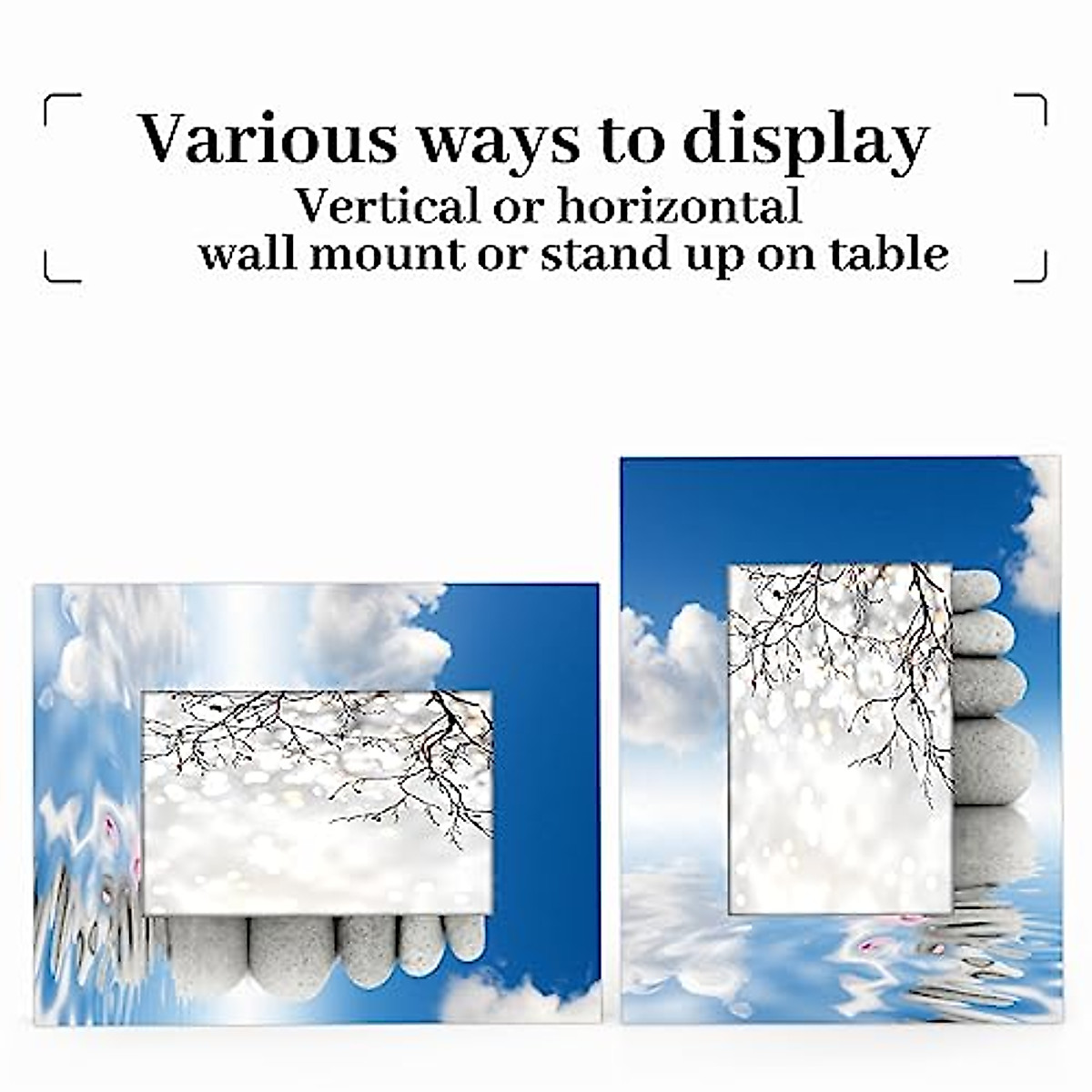 Yzrwebo Japanese Zen 5x7 Picture Frame Gray Stones Orchid Wood Photo Frames High Transparent Horizontal and Vertical Tabletop Display or Wall Mounting for Family Home Gallery Office