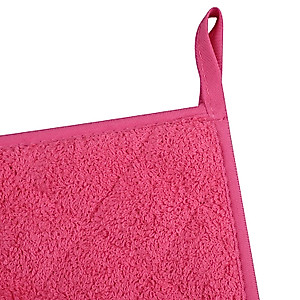 100% Cotton Kitchen Everyday Basic Terry Pot Holder Heat Resistant Coaster Potholder for Cooking and Baking Set of 5 (Dark Pink, Potholder)