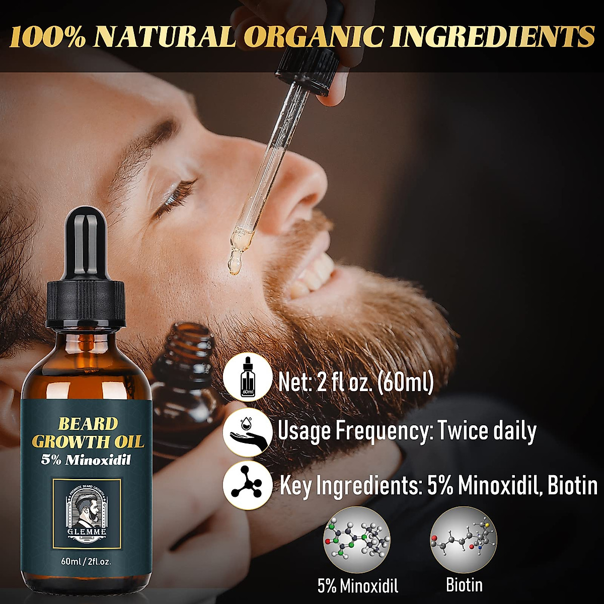 5% Minoxidil Beard Growth Oil Beard Growth Kit for Men Patchy Beard Growth, Natural Beard Balm Beard Growth Oil Serum for Men