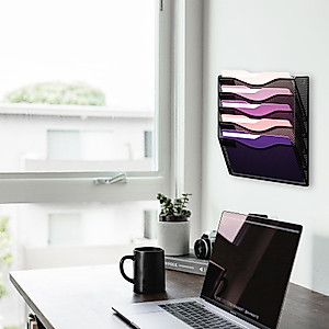 JessYo Office 5 Pocket Mesh Wall File Holder Hanging Folder Organizer Wall Mounted Magazine Document Rack, Black