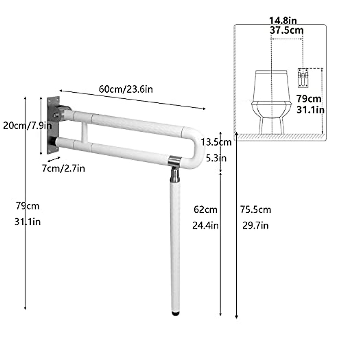 Nisorpa Foldable Toilet Grab Bar Flip Up Stainless Steel Shower Handrail Handicap Grab Bars Rails Anti Slip Grab Bar with Leg Bath Grab Bar Arm Hand Grip Safety Handrails for Elderly Disabled Pregnant