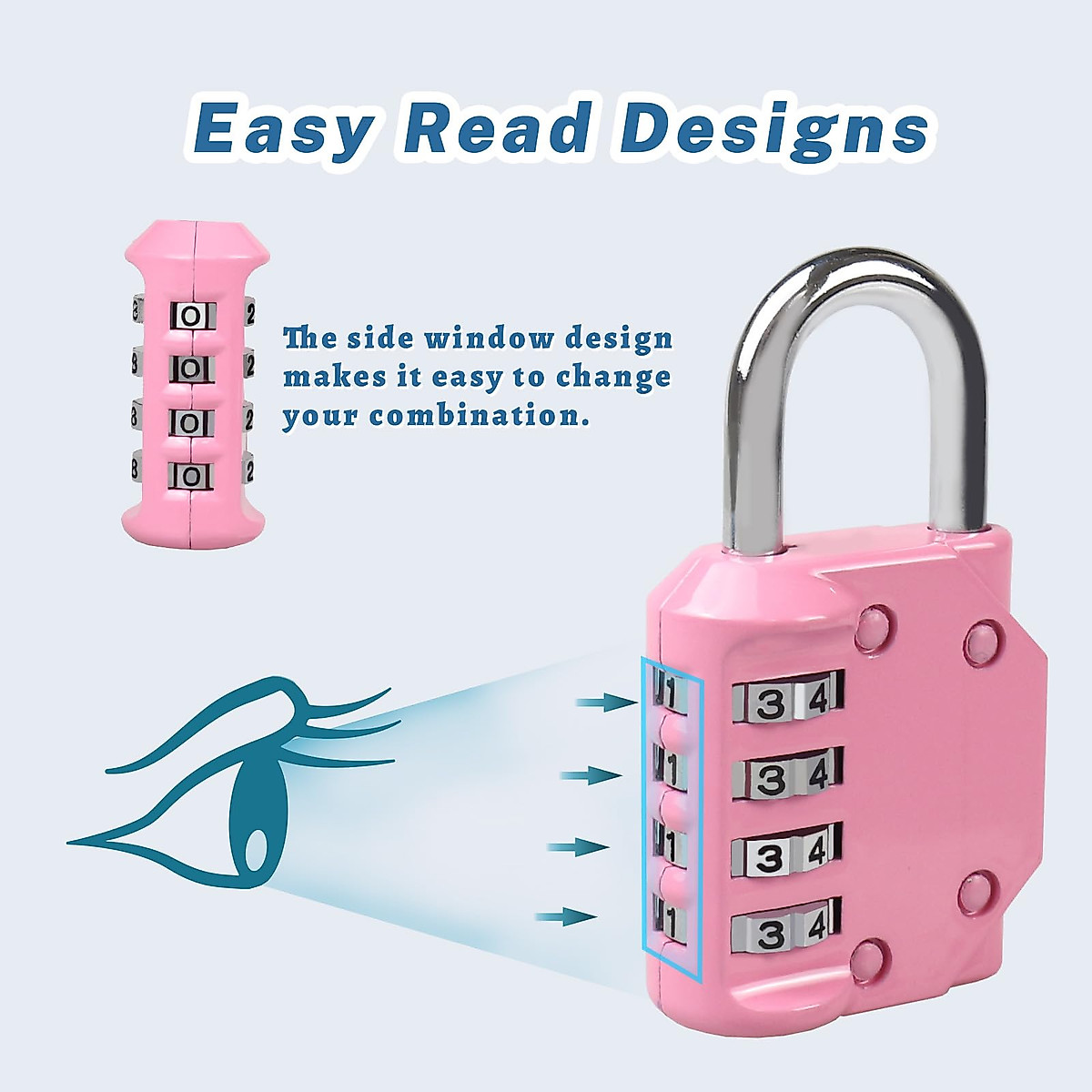 RESET-060 4 Digit Combination Lock Outdoor Padlock for School Gym Sports Locker Fence Toolbox Gate Suitcase Hasp Pink