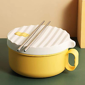 Microwave Speedy Ramen Cooker Bowl with Chopsticks and Lid for College, Travel friendly Ramen Noodles Bowl, Rice Cooker Bowl for Office or WFH Lunch, BPA FREE (Yellow)