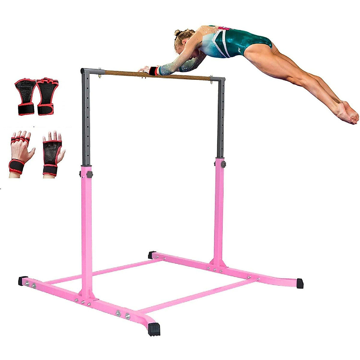ProGymnastics, 5Ft, Athletic, Horizontal Bar, Adjustable, Kip Bars, Pink, Gymnastics, with Free Gloves, Gymnastics Bar, for Kids, Home, girls, gymnastics, monkey beam, balance set Adjustable