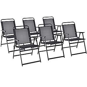 Tangkula Outdoor Folding Chairs Set of 6, Patio Dining Chairs with Breathable Seat & Cozy Armrests, Heavy-Duty Metal Frame, Portable Lawn Chairs for Backyard, Porch, Camping (6, Black)