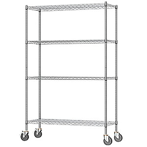 Leteuke Wire Shelving Unit with Wheels, NSF Certified 4 Tier Adjustable Storage Shelves 48"×18"×72", 2400LBS Heavy Duty Shelving Commercial Grade Metal Storage Utility Rack for Kitchen Garage, Chrome