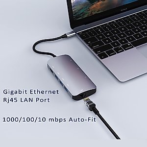 USB C Hub, USB C Ethernet, Gigabit Ethernet 8-in-1,GIGABIT 1000M Rj45,PD 60W Fast Charging,4K HD-MI,3*USB3.0 up to 5Gbps Data Transfer,SD/TF Card Reader, USB C Hub_Flat