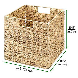 mDesign Natural Woven Hyacinth Cube Bin Basket Organizer with Handles, Storage for Bedroom, Home Office, Bathroom, Shelf and Cubby Organization, Hold Blankets, Magazines, Books, 6 Pack, Natural/Tan
