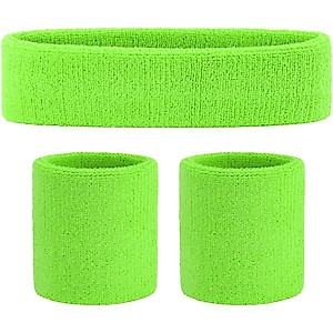 80s Sweatbands and Wristbands, Neon Sweatbands 80s, Sports Headband and Wristband Sets in 5 Colors