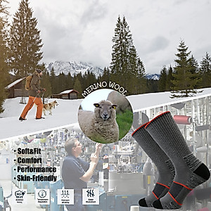 Ortis Men's Merino Wool Cushion Crew Socks with Moisture Wicking Control Light Weight Breathable for Outdoor Hiking Cycling(Dark Grey XL)