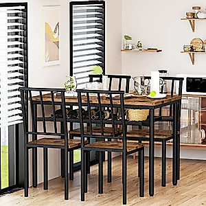 AWQM Dining Table Set for 4, Dining Table with Storage Shelf and 4 Chairs, Industrial Kitchen Table and Chairs for 4, Table and 4 Chairs Set for Breakfast Nook, Dining Room, Kitchen - Rustic Brown