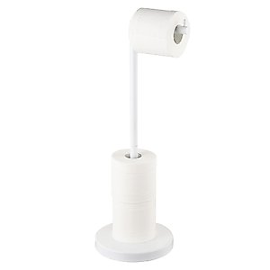 MARMOLUX ACC Free Standing Toilet Paper Holder Stand with Storage for 4 Rolls of Toilet Tissue for Bathroom, Stainless Steel Luxury Modern White Finished 1pc
