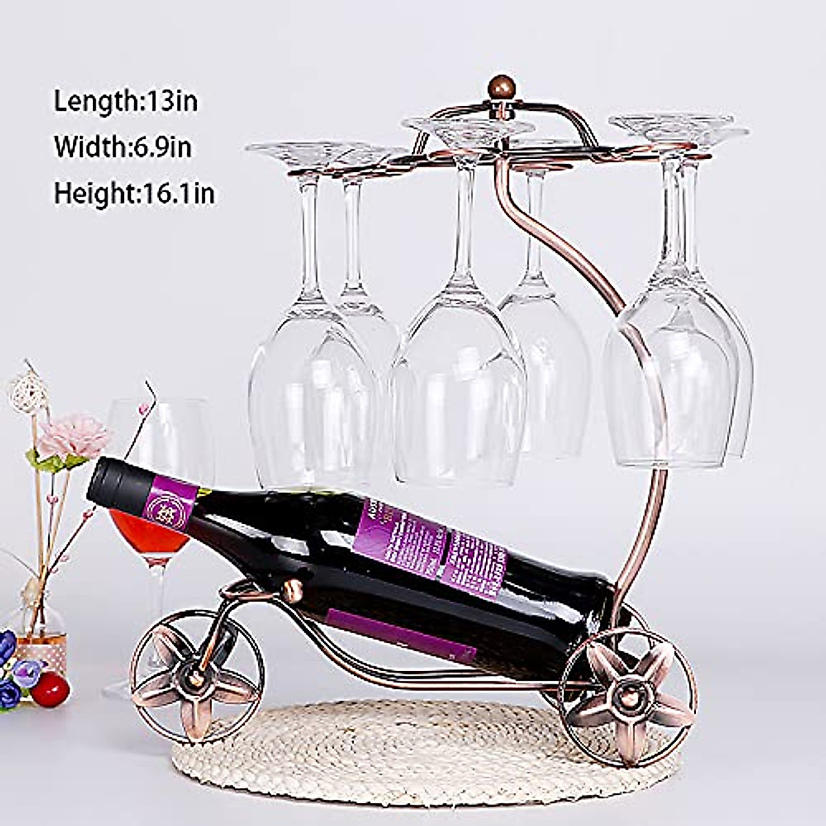 Cicodona Countertop Wine Glass Holder - Freestanding Tabletop Stemware Storage Rack Metal Glasses Display Rack Black with 6 Hooks-Perfect for Home Kitchen Decor & Kitchen Storage Rack