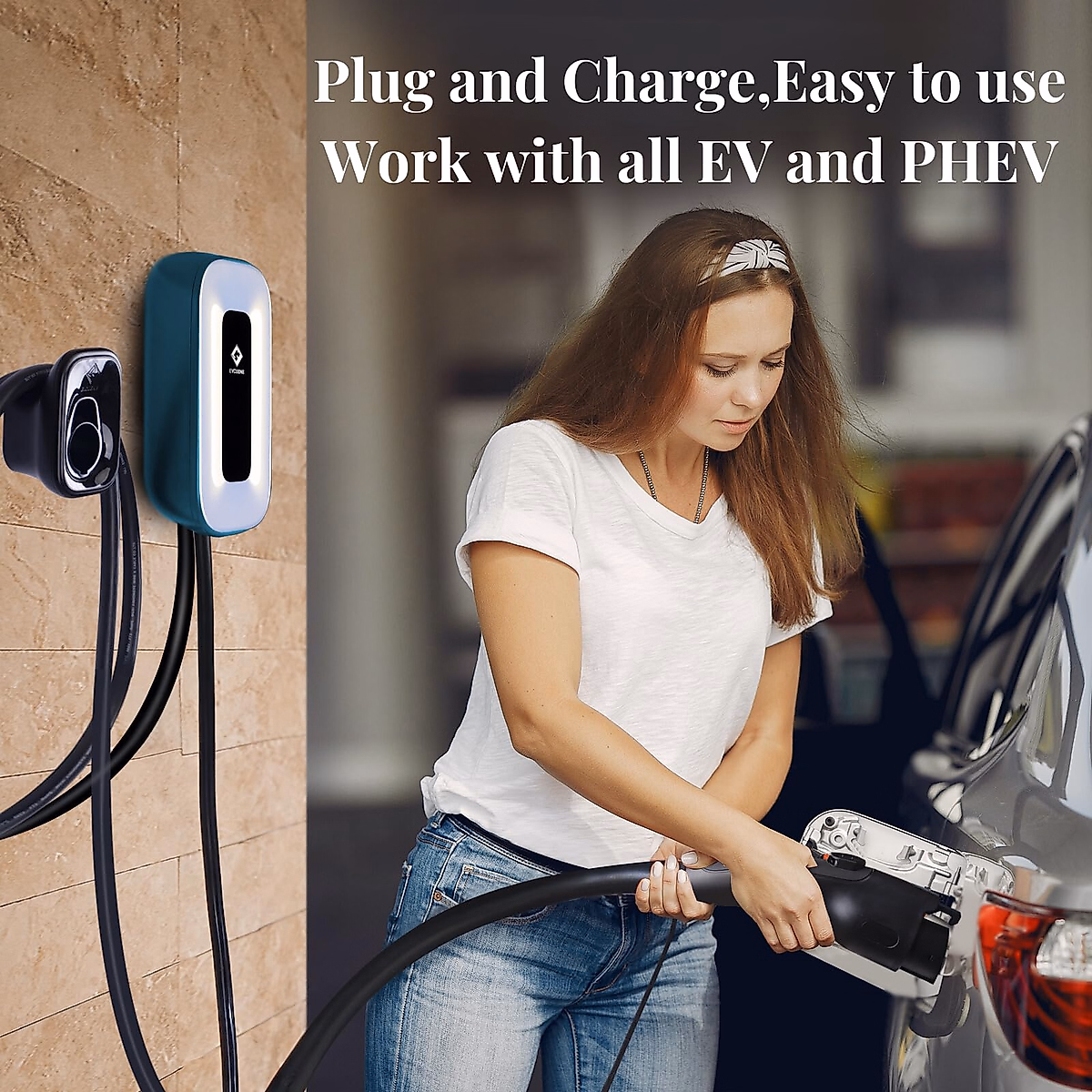 EVCUBNB EV Charger Level 2, Ultra Compact, Up to 50 Amp Charging Station for Home, 240V EVSE, Indoor/Outdoor, 23Ft Cable Level 2 EV Charger, Direct Charging，NEMA 14-50 Plug(4-Prong) or Hardwired