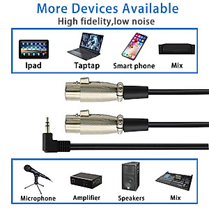 PNGKNYOCN 3.5mm to Dual XLR Y Splitter Cable 90 Degree 1/8" TRS Stereo to 2 XLR Female Microphone Cable for Professional Audio Equipment Such as Microphones, Recorders, etc.(30cm)
