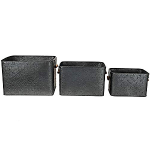 Foreside Home & Garden Black Set of 3 Galvanized Decorative Storage Nesting Bins with Wood Handles