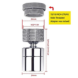 KWODE Faucet Aerator Sprayer Kitchen Sink 360-Degree Swivel Dual-Modes Faucet Head Attachment Female Thread with Male Thread Adapter