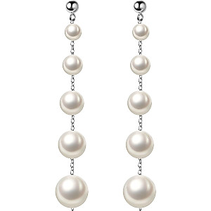 SLUYNZ Sterling Silver Pearl Earrings Dangle for Women Teen Girls Wedding Pearl Dangling Earrings Ball Studs (A-Silver)
