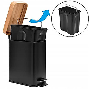 Doyingus Trash Can with Lid Soft Close 5 Liter / 1.3 Gallon Slim Foot Pedal Garbage Container Bin with Removable Plastic Inner Wastebasket for Bathroom Bedroom Office (Black)