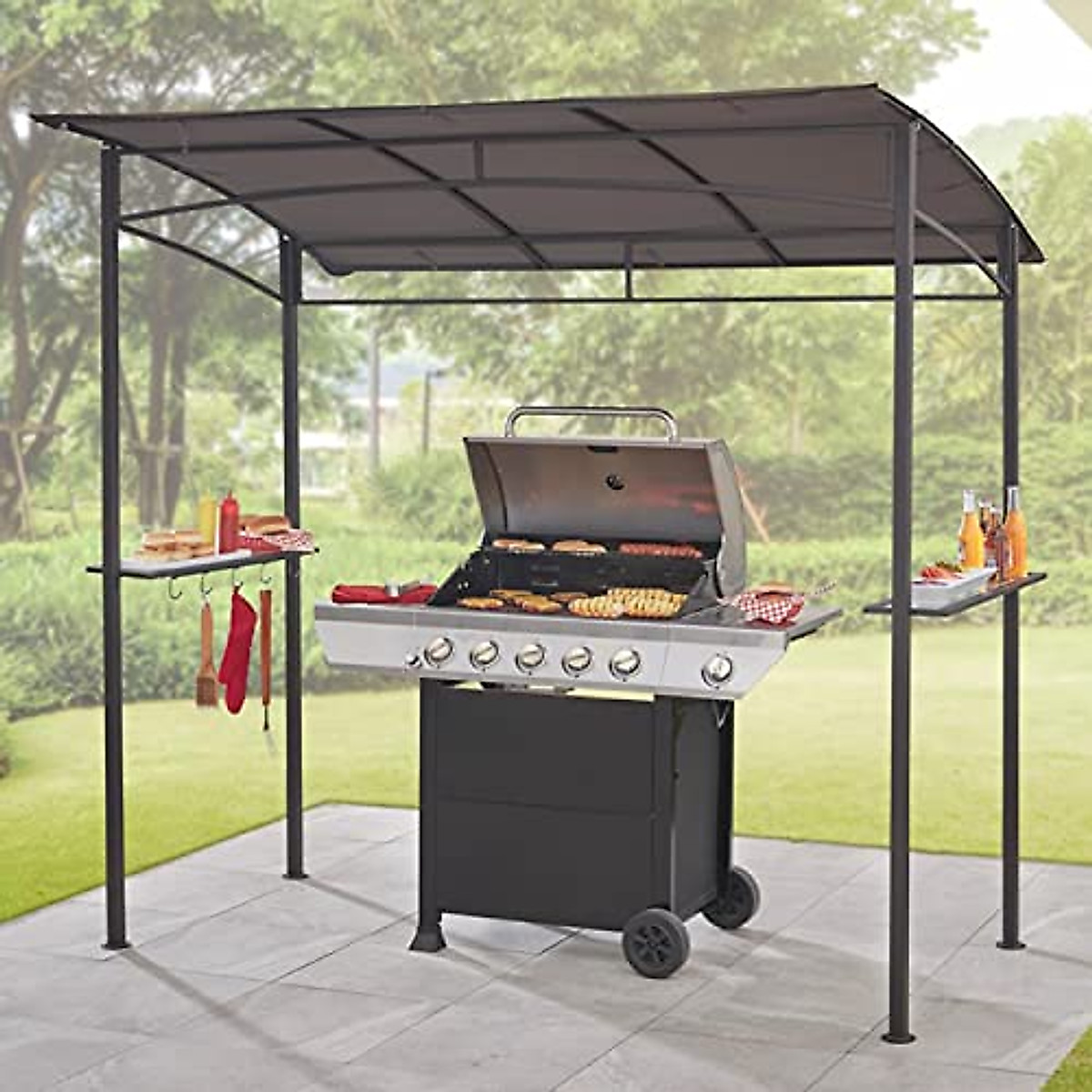 Bliss Hammocks Bliss Outdoors BCA-100 85in BBQ Grill Gazebo Canopy w/Serving Shelf, Steel Construction, Weather-Resistant, Sun-Shade, Bronze