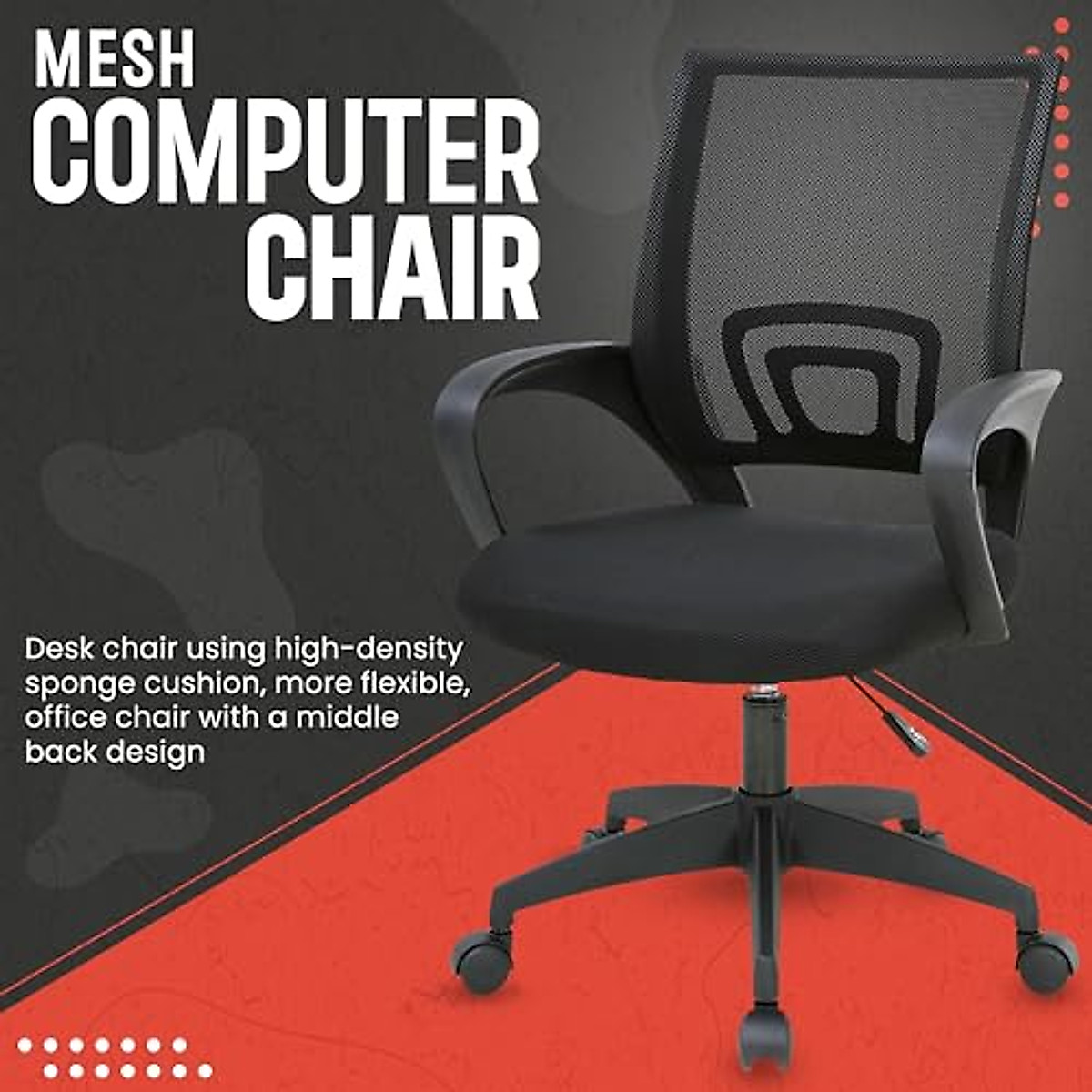 Office Chair Computer Desk Chair Gaming Ergonomic Mid Back Cushion Lumbar Support with Wheels Comfortable Mesh Racing Seat Adjustable Swivel Rolling Home Executive