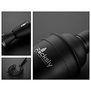 ROCKSLY Mixology Bartender Kit and Cocktail Shaker Set for Drink Mixing | Mixology Set with 6 Bar Set Tools and Bamboo Stand Makes It The Perfect Home Cocktail Kit | Complete Bartender Kit (Black)