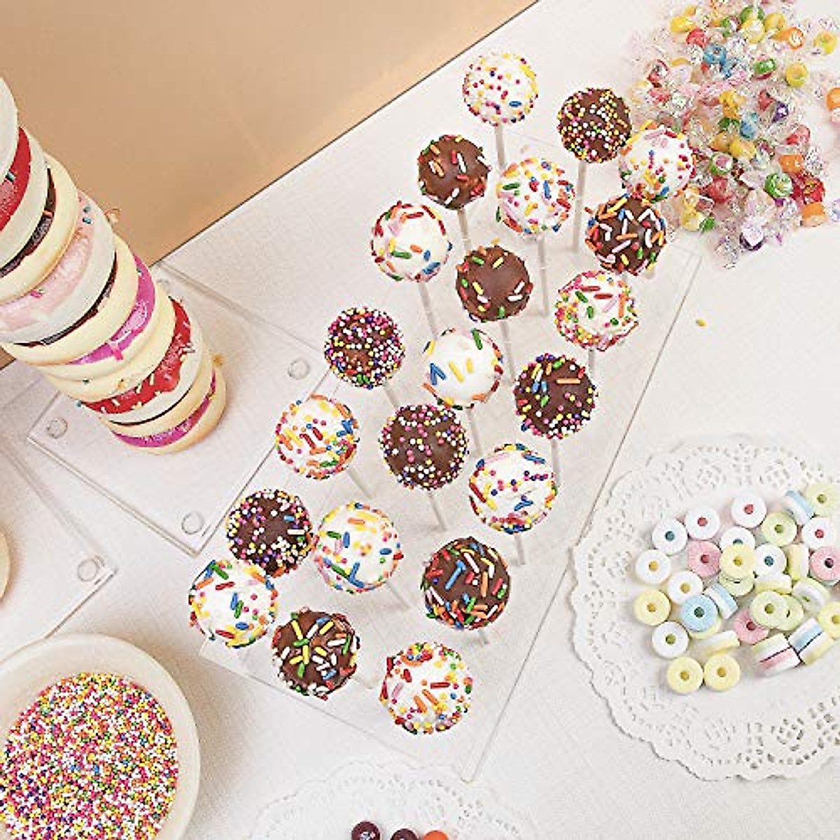 YestBuy Cake Pop Display Stand, 21 Hole Cake Pop Holder, Lollipop Holder for Weddings, Birthday Parties, Anniversaries Gift, Halloween, Christmas Candy Decorative (Clear)
