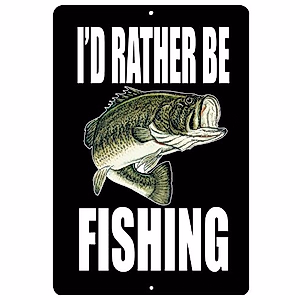 Rogue River Tactical Funny Fishing Boat Metal Tin Sign Wall Decor Man Cave Bar I'd Rather Be Fishing