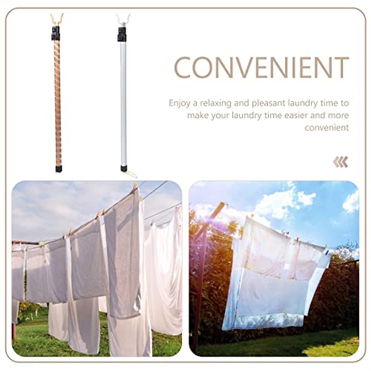 DECHOUS Outdoor Curtains 2pcs Adjustable Hanger Retriever Clothes Drying Pole Garment Reaching Hook Dressing Stick Retractable Rods (As Shown) Toilet Paper Holder