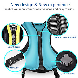 PQPB Snorkel Vests for Adult Inflatable Floatage Jacket Upgraded Buoyancy Kayak Aid Swim Jackets with Leg Straps Blue (SOF00002)