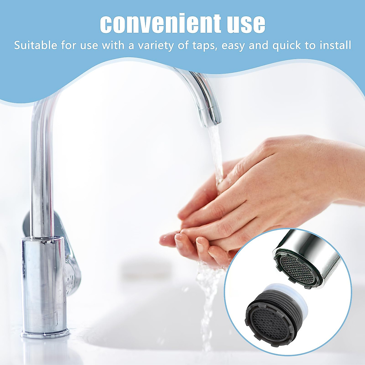 hoeslaw 25 Pcs Kitchen Faucet Aerator, Replacement Inserts for Sink Tap Flow Restrictor, Efficient 15 Cache Aerators with 10 Key Removal Wrench Tool for Bathroom Kitchen (M16.5 18.5 21.5 22.5 24 mm)