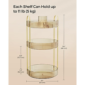 SONGMICS Makeup Organizer, 3-Tier Round Rotating Skincare Organizer Countertop, Customizable, Toiletries Vanity Organizer, Lazy Susan, Gift, Champagne Gold UJKA011A01