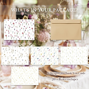 slapaflife Blank Cards with Envelopes All Occasion,Elegant Floral Design Blank Greeting Cards 4x6,20Pack -Blank Greeting Cards,Note Cards with Matching Peel-and-Seal Rustic Envelopes