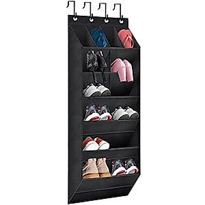 TIOYOTY Over The Door Shoe Organizer with Large Deep Pockets Door Shoe Rack for Narrow Door Hanging Multifunction Shoe Holder for Dorm Closet Door, Black