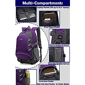 ProEtrade Backpack Daypack for College Laptop Travel, Computer Bookbag Bag with USB Charging Port Anti Theft Laptop Compartment Fits 15.6 Inch Notebook, Gifts for Men & Women (Purple)